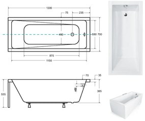 Besco Modern akrylátová vana Délka vany: 150cm