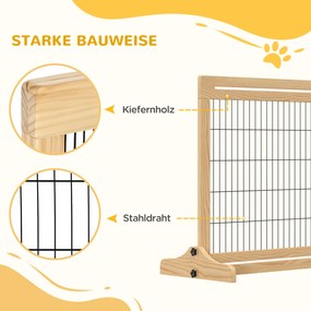 PawHut Dřevěná Brána pro Psy, Rozšiřitelná Ochrana Dveří s Opěrkou Nohou, Samostatně Stojící Psí Brána, Ochrana Schodů, Psí Bariéra pro Krb, Sporák, …