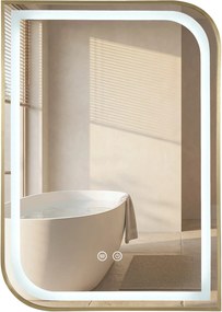 Tutumi Zrcadlo 80x60 cm s vyhříváním a regulovatelným LED osvětlením HOM-00209 kartáčovaná zlatá