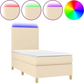 Box spring postel s matrací a LED krémová 100x200 cm textil 3135258