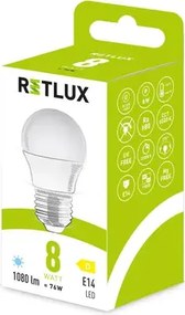 RETLUX RLL 643 G45 E27 mini Globe 8W / 1080 lm / 6500K - denní bílá /