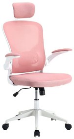 Ergonomická kancelářská židle s bederní opěrkou a opěrkou hlavy, růžová
