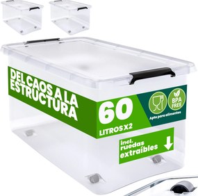 Úložný box sada 2 ks průhledná 60x40x35cm 60L stohovatelný