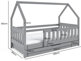 Eka Dětská dřevěná postel ve tvaru domečku JASMÍNA, 160 x 80 cm Šedá