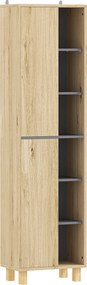 HOMCOM Koupelnová sloupková skříň, Koupelnová skříň s 6 otevřenými přihrádkami a 2 skříněmi, rozměry 40Š x 24H x 148V cm, přirodní dřevo | Aosom