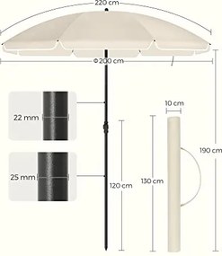 200 cm slunečník, UPF 50+ ochrana, sklopný, bez základny, béžový