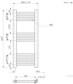 Erga Basic, topné těleso 700x300 mm, 192 W, černá matná, GMA-BASIC-7030-BK