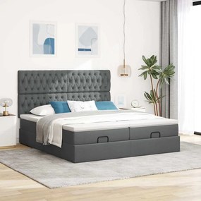 Osmanský rám postele s matrací tmavě šedý 200x200cm textil 3313721