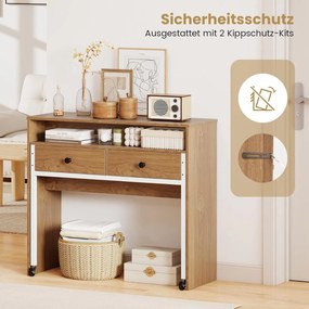 Costway Rozkládací stůl malý s 2 zásuvkami a kolečky – 100 × 63 × 88 cm
