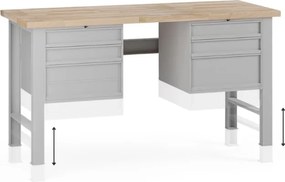 Výškově nastavitelný dílenský stůl G7, buková spárovka, 1700 x 800 x 840-1040 mm, 2x kontejner, 6 zásuvek, šedá