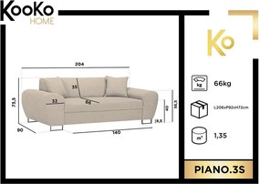 KOOKO HOME Třímístná pohovka Piano