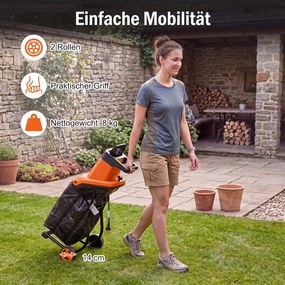 Costway Zahradní drtič elektrický 2500 Nožový drtič W na větve do 45 mm 21: 1