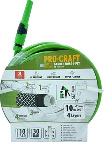 Procraft PR-4GH1310F - zelená zahradní hadice, 4 vrstvy, 1/2", 10m, s příslušenstvím