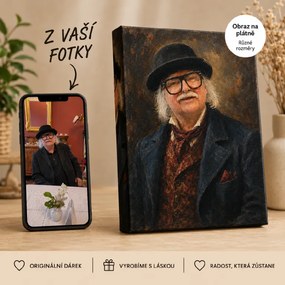 Foto obraz z vlastní fotky na plátno – Pánský portrét ve stylu olejomalby Rozměry obrazu: 30 x 40 cm