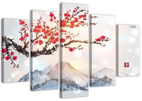 Obraz na plátně pětidílný Japonsko Cherry Blossom - 100x70 cm