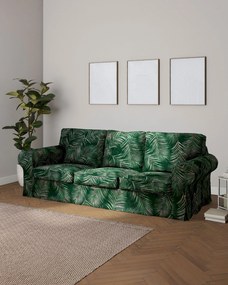 Potah na pohovku IKEA Ektorp 3-místná, rozkládací STARÝ MODEL PIXBO barva zelená látka sametová, vzorované