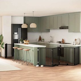 Zábrana pro psy s dvířky skládací 6 panelů černá 480 cm topol 3155573