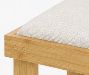 botník, 2 patrový, sedací, s polstrováním, bambus/látka, 49x60x29 cm, přírodní/krémová, Dekorino BB20260037