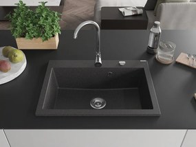 Mexen Elix granitový dřez 1-komorový 700 x 500 mm, černý skvrnitý, sifon chrom - 6526701005-76