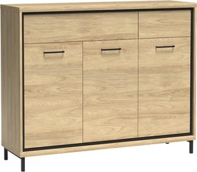 MEDIOLAN | komoda M7 se zásuvkami a policemi + KOVOVÉ NOŽIČKY | 135 cm | natural hikora