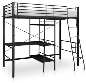 Rám poschoďové postele se stolem černý kov 90 x 200 cm