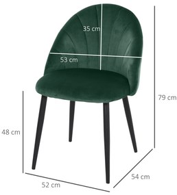 HOMCOM jídelní židle sada 2 ks Scandi design moderní kuchyňská židle čalouněná židle sametová kovová zelená 52x54x79cm do obývacího pokoje a kancelář…