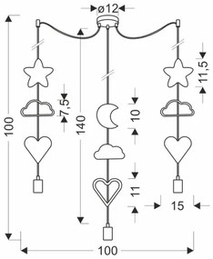 Dětský lustr na lanku TRIO 3xE27/20W/230V žlutá/bílá/růžová