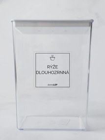 RÝŽE DLOUHOZRNNÁ – průhledná samolepka na dózu, základní písmo, 5 x 5 cm | DomaLEP
