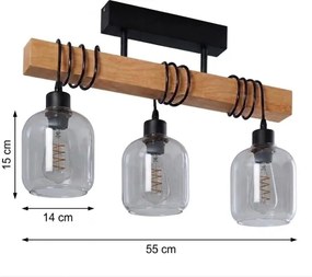 BRILAGI - Přisazený lustr WOOD GLASS 3xE27/60W/230V borovice/černá/kouř šedá