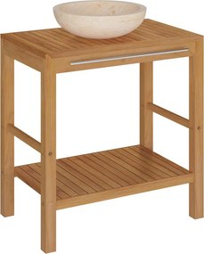 Koupelnová skříňka dřevo teak a umyvadlo mramor krémové 3058162