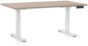 Výškově nastavitelný stůl OfficeTech D, 140 x 80 cm - bílá podnož Barva: Buk