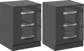 Moderní noční stolek HOMCOM, set 2 kusů se 3 zásuvkami do ložnice a obývacího pokoje z MDF, 40x36x56cm, šedý