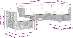 5dílná zahradní sedací souprava s poduškami šedá polyratan 3261837