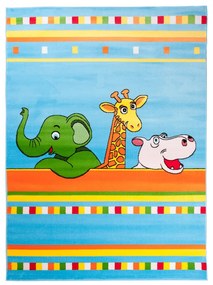 Chemex Dětský kusový měkký koberec 80x150cm Žirafa Slon Hroch modrý