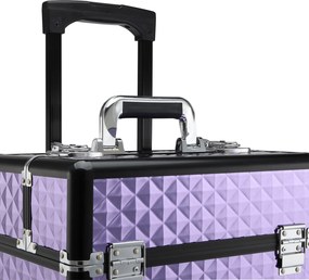 HOMCOM Profesionální Make-up Kufr s Univerzálními Kolíky, Různé Úrovně, Rozšiřitelná Rukojeť, Make-up Trolley Hliníková Slitina 33.5x23x76/95.5 cm Fi…
