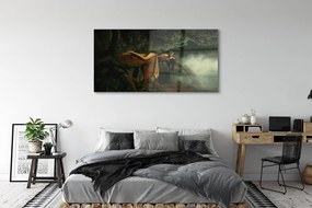 akrylový obraz Žena strom mraky 140x70 cm