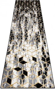 Dywany Łuszczów, Běhoun Gloss 409A 82 3D cubes black/gold/grey, 80x200, černá, obývací pokoj