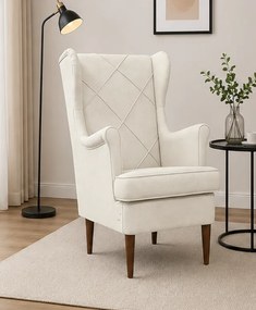 relaxační křeslo, ušák, odpočinkové, dřevo/kov/samet, 102x78x66 cm, nohy tmavé/krémová, Dekorino KR20260077
