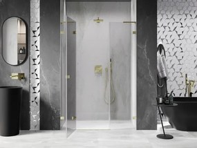 Mexen Lunar L, výklopné levé sprchové dveře 145 cm, čiré sklo, zlatý profil, 834SL-145-050-50-00-L