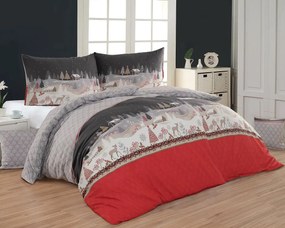 Matějovský Povlečení MAGNUS, vánoční motiv, červeno-šedé, flanel premium, 140x220cm + 70x90cm