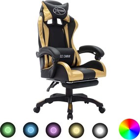 vidaXL Herní židle s RGB LED podsvícením černo- umělá kůže [288009] Barva: Zlatá a černá
