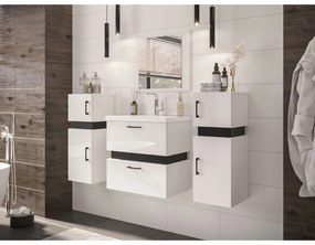 Koupelnový nábytek Torvaldi VI, Sifon k umyvadlu: ano, Barva: bílá / bílá + černý mat, Baterie: ne
