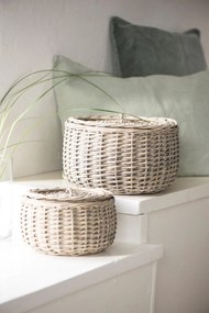 Úložný proutěný košík s víkem Menší, přírodní barva, proutí
