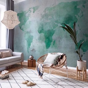 Fototapeta Mátový svět - akvarelová mapa světa na pozadí s betonovým desením