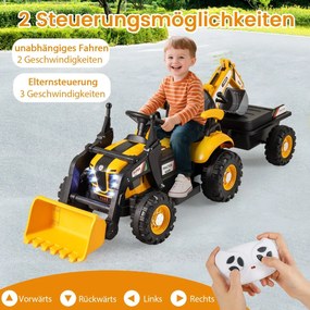 Costway Elektrický tahač s přívěsem a lopatou a dálkovým ovládáním 12 V rypadlo