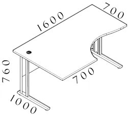 Kancelářský stůl rohový levý Komfort, kovová podnož, 160x70/100x76 cm BPR21 11