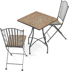 Zahradní set GARDENZEN 1+2 - keramická mozaika / černá kovová konstrukce
