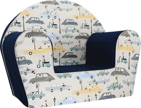 Dětské křesílko MINI - Retro auta - tmavě modré/krémové