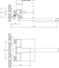 Bruckner Baron vanová baterie nástěnná 100 mm s otočným ramínkem chrom 612.035.1