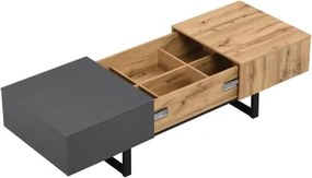 Aosom Konferenční stolek - Moderní posuvný konferenční stolek s ukrytým úložným prostorem, dřevěná a kovová konstrukce, 155x55x22 cm, přírodní barvy